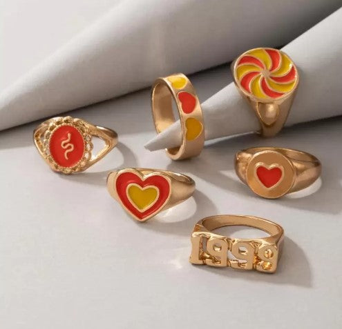 Heart 6 pc Finger Ring Combo Set